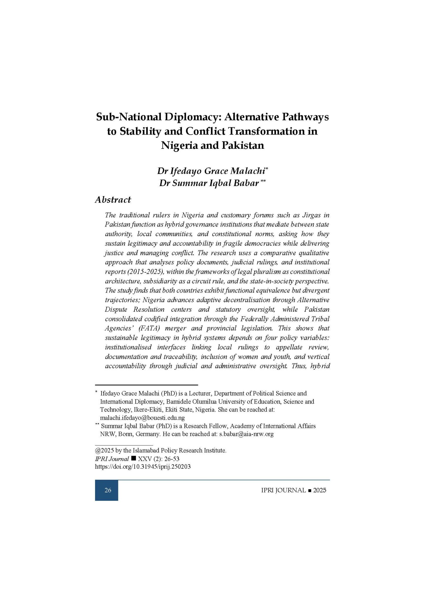 Sub-National Diplomacy: Alternative Pathways to Stability and Conflict ...